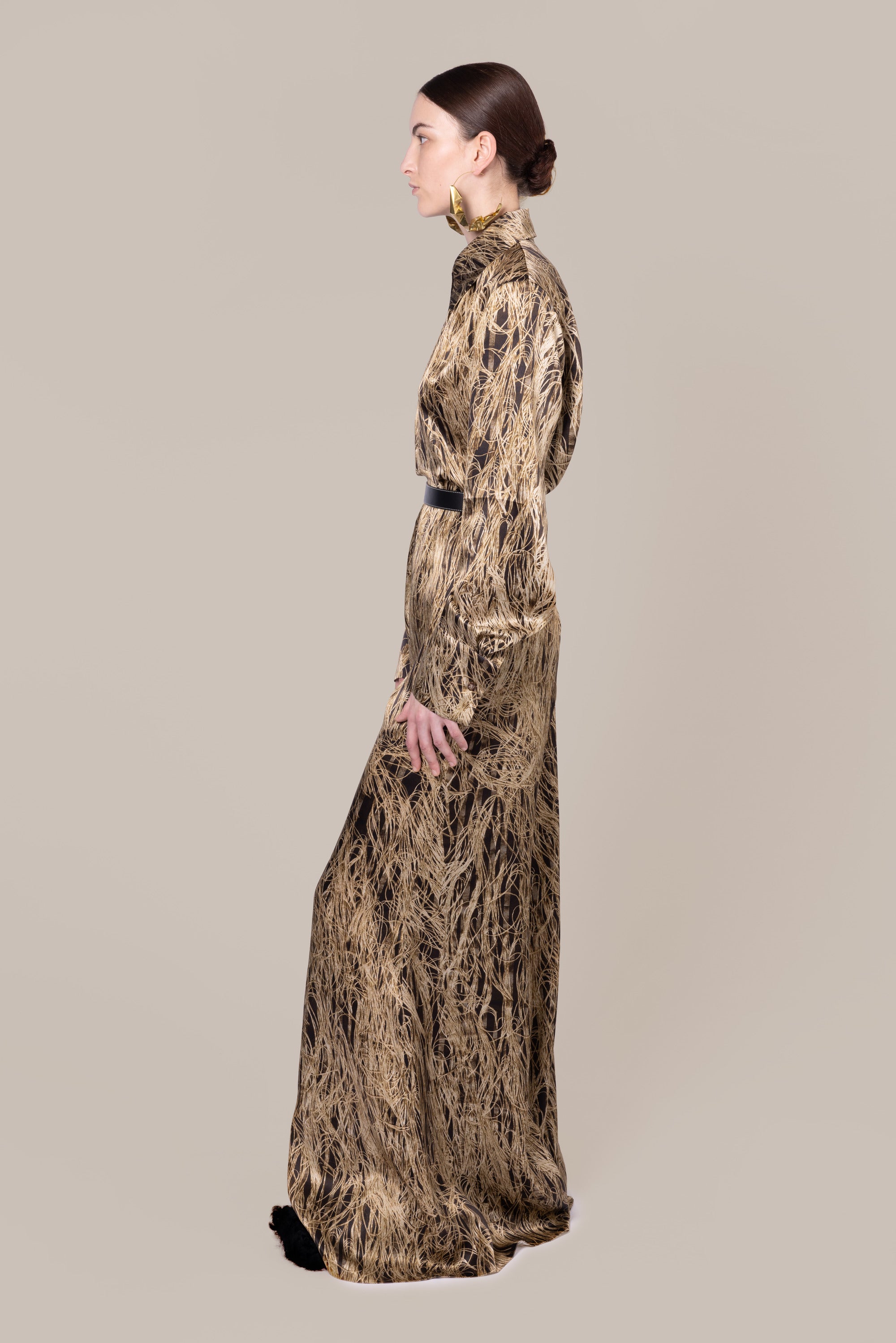 Women's Designer High Waist Trousers in Gold Silk | Arneau | Roksanda ...